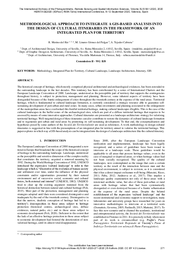 (PDF) Methodological Approach to Integrate a Gis-Based Analysis Into the Design of Cultural ...