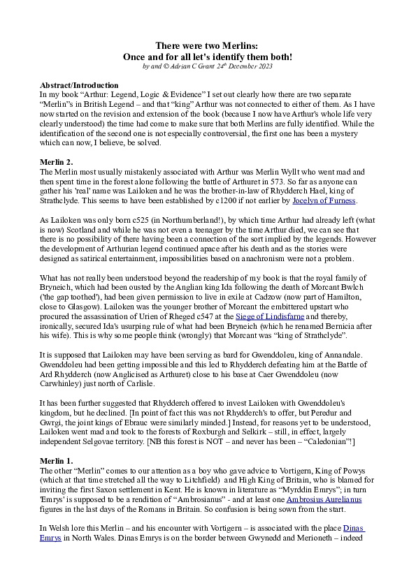 (PDF) There were two Merlins: Once and for all let's identify them both