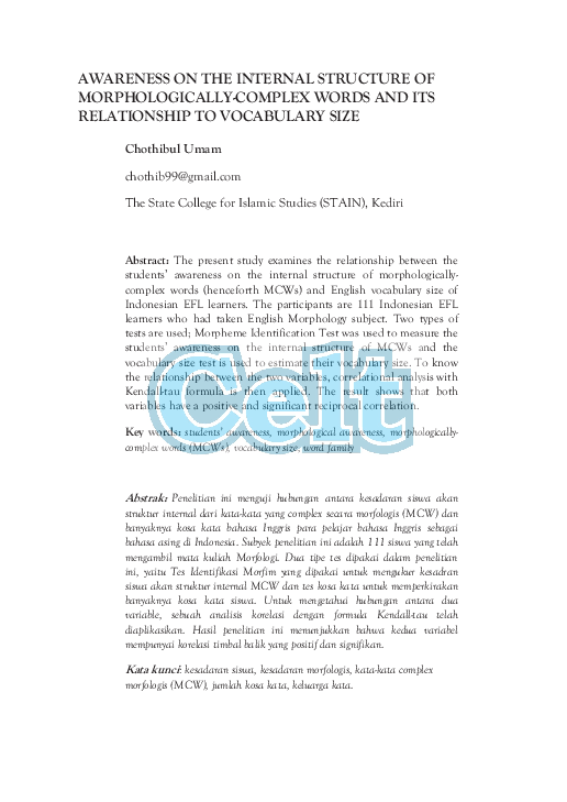 (PDF) Awareness on the Internal Structure of Morphologically-Complex ...