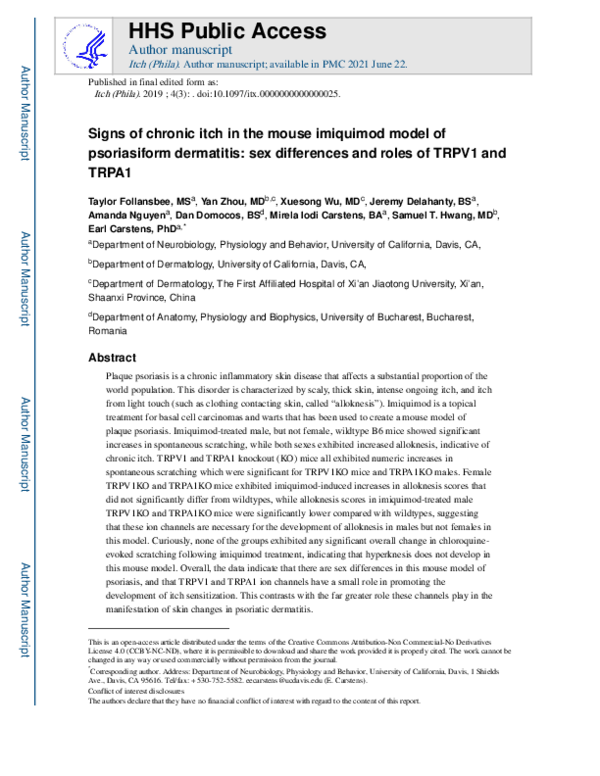 (PDF) Signs of chronic itch in the mouse imiquimod model of ...