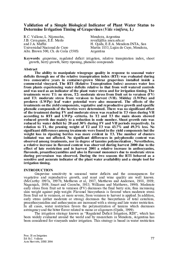 (PDF) Validation of a Simple Biological Indicator of Plant Water Status ...