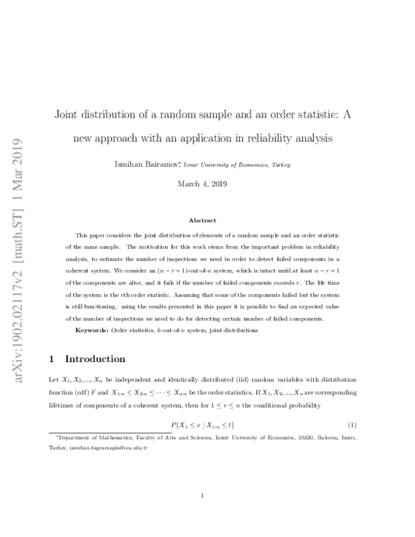 (PDF) Joint distribution of a random sample and an order statistic: A ...
