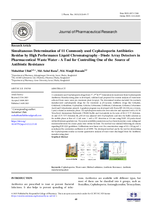 (PDF) Simultaneous Determination of 11 Commonly used Cephalosporin Antibiotics Residue by High ...