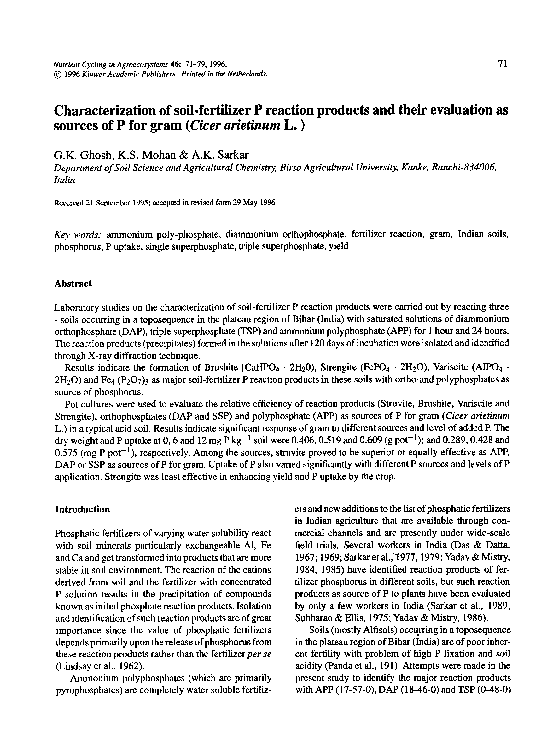 (PDF) Characterization of soil-fertilizer P reaction products and their ...