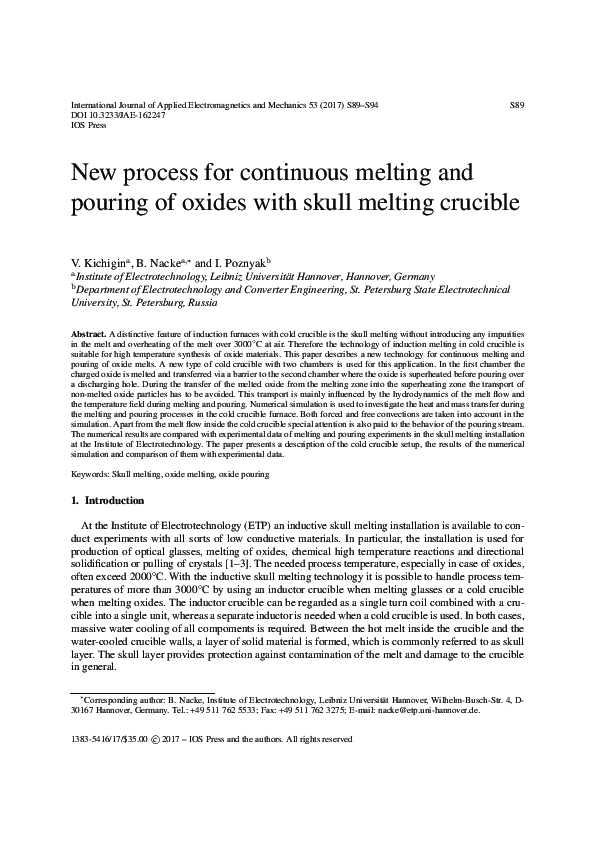 (PDF) New process for continuous melting and pouring of oxides with ...