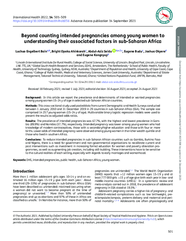 (PDF) Beyond counting intended pregnancies among young women to understanding their associated ...
