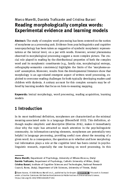 (PDF) Reading morphologically complex words: Experimental evidence and ...