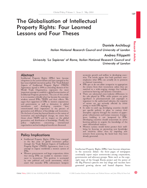 (PDF) The Globalization of Intellectual Property Rights: Four Learnt ...