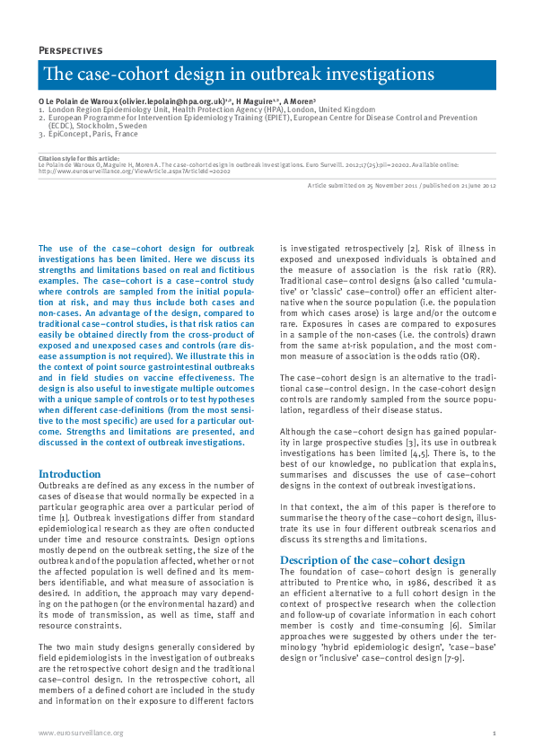 (PDF) The case-cohort design in outbreak investigations