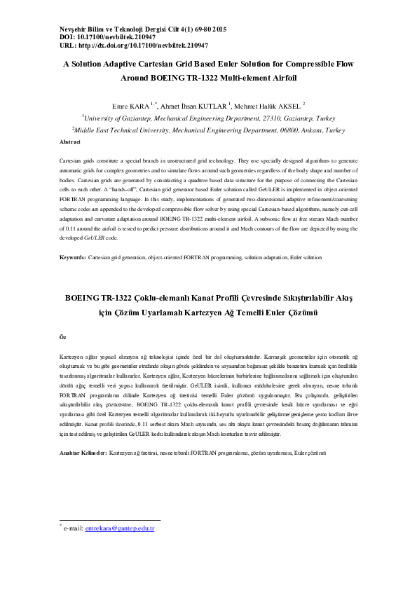 Pdf A Solution Adaptive Cartesian Grid Based Euler Solution For