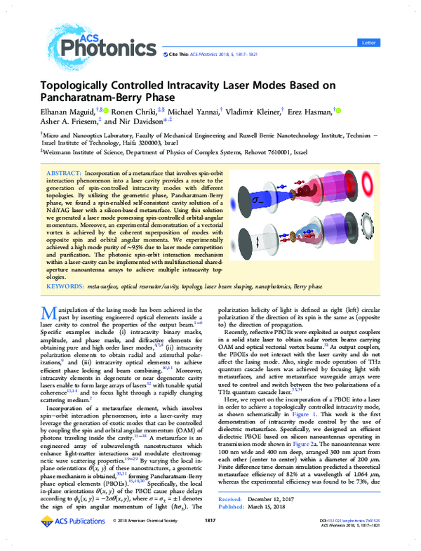(PDF) Topologically Controlled Intracavity Laser Modes Based on Pancharatnam-Berry Phase