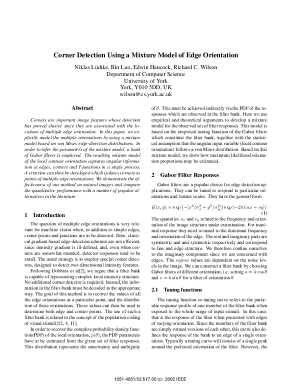 (PDF) Mixture Model for Corner Detection in Images