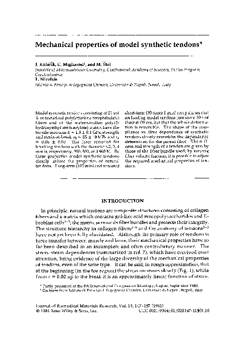 (PDF) Mechanical properties of model synthetic tendons