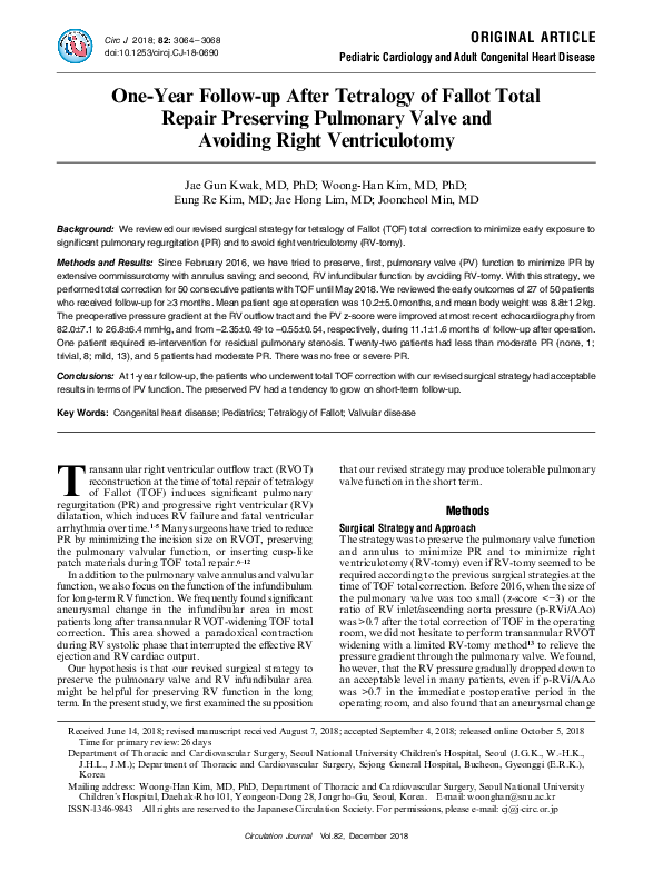 (PDF) One-Year Follow-up After Tetralogy of Fallot Total Repair ...
