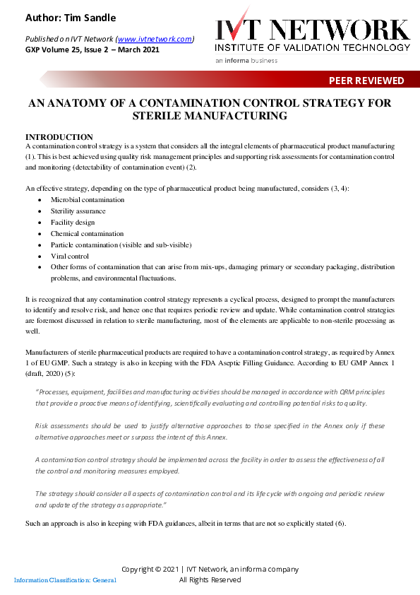 (PDF) An anatomy of a contamination control strategy for sterile ...
