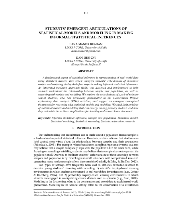 (PDF) Students’ Emergent Articulations of Statistical Models and ...