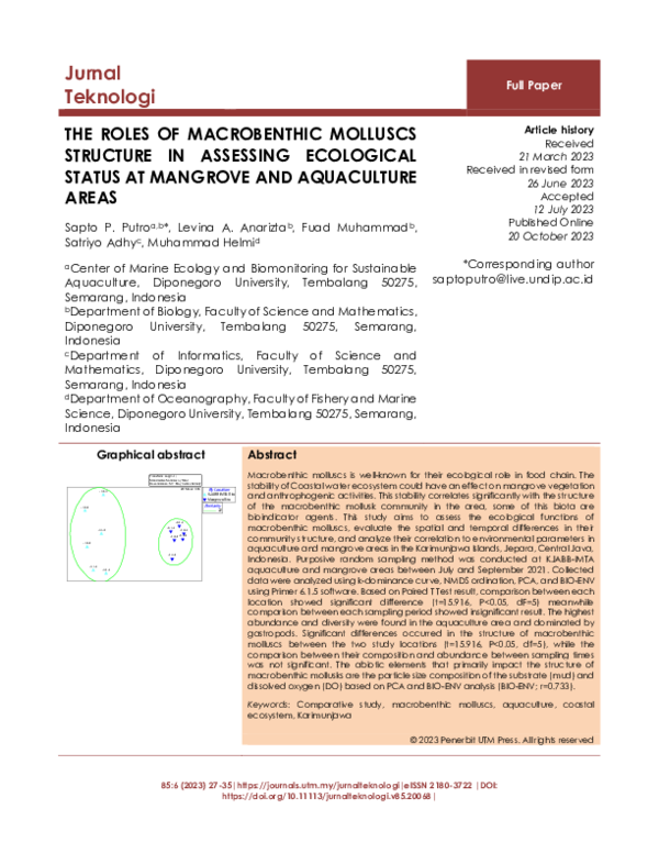 (PDF) The Roles of Macrobenthic Molluscs Structure in Assessing ...