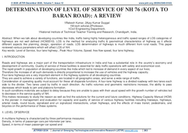 (PDF) Determination of Los of NH 76 (Kota to Baran Road) : A Review