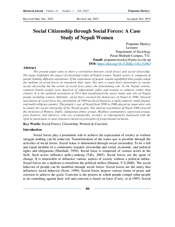 (PDF) Social Citizenship through Social Forces: A Case Study of Nepali ...