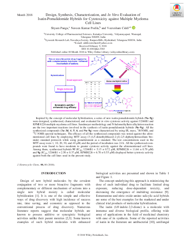 (PDF) Design, Synthesis, Characterization, and In Vitro Evaluation of Isatin‐Pomalidomide ...