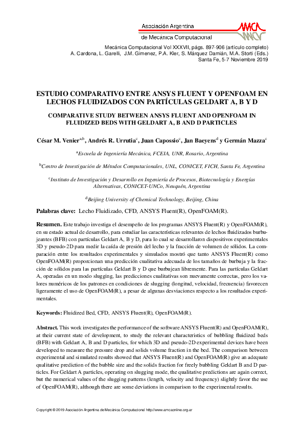 (PDF) Estudio Comparativo entre ANSYS Fluent y OpenFOAM en Lechos Fluidizados con Partículas ...