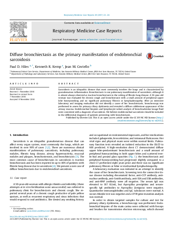 (PDF) Diffuse Bronchiectasis as the Primary Manifestation of ...