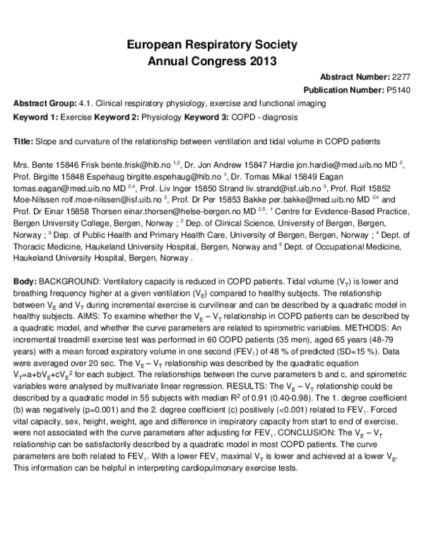 (PDF) Slope and curvature of the relationship between ventilation and ...