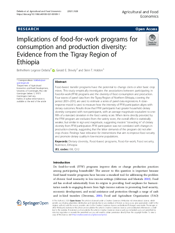 (PDF) Implications of food-for-work programs for consumption and ...