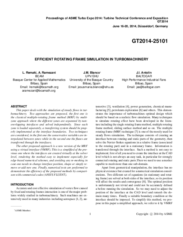 (PDF) Efficient Rotating Frame Simulation in Turbomachinery