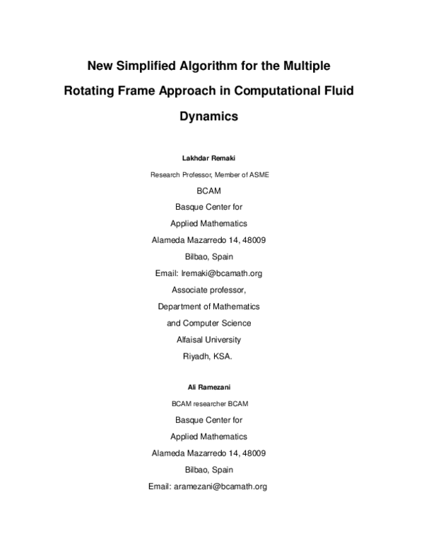 (PDF) New Simplified Algorithm for the Multiple Rotating Frame Approach in Computational Fluid ...