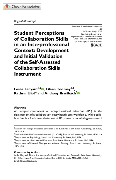 (PDF) Student Perceptions of Collaboration Skills in an Interprofessional Context: Development ...