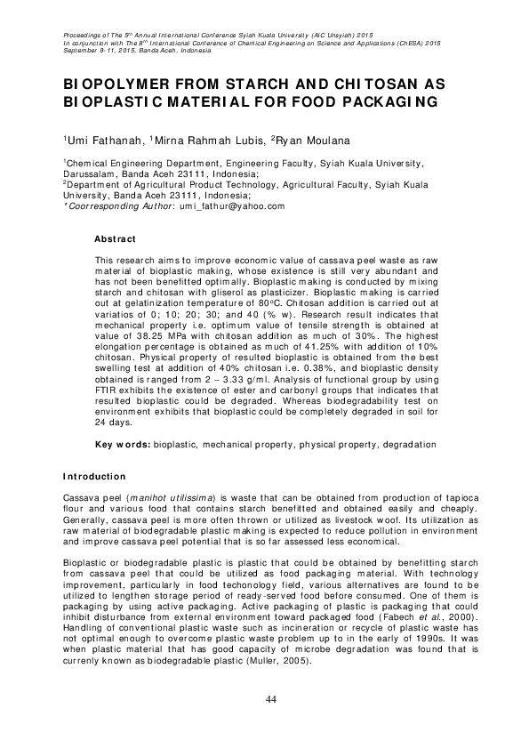 (PDF) Biopolymer From Starch and Chitosan as Bioplastic Material for ...