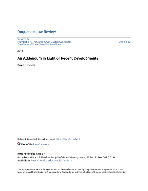 (PDF) An Addendum in Light of Recent Developments