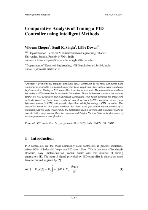 (PDF) Comparative Analysis of Tuning a PID Controller using Intelligent ...