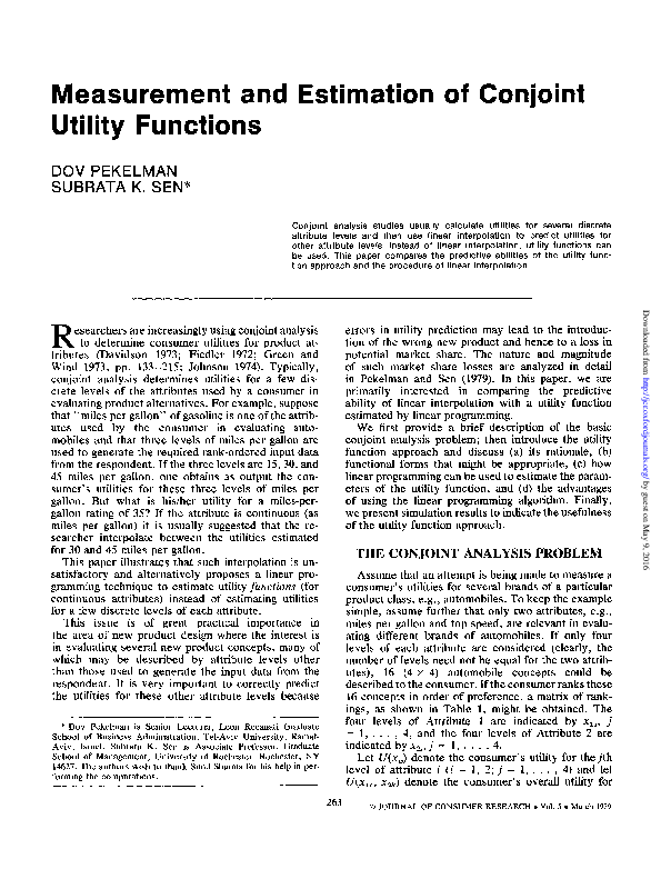 (PDF) Measurement and Estimation of Conjoint Utility Functions | Dov Pekelman - Academia.edu