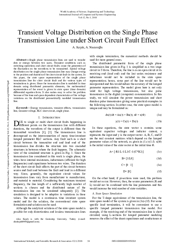 (PDF) Transient Voltage Distribution on the Single Phase Transmission ...