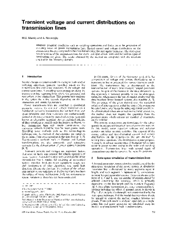 (PDF) Transient voltage and current distributions on transmission lines