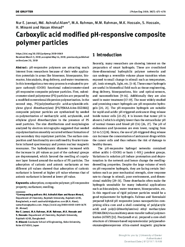 (PDF) Carboxylic acid modified pH-responsive composite polymer particles