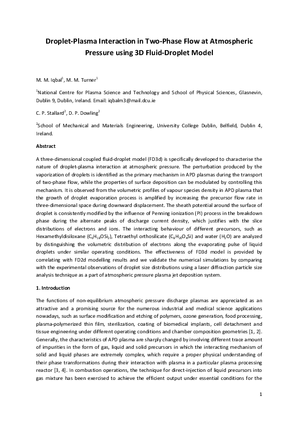 (PDF) Droplet-Plasma Interaction in Two-Phase Flow at Atmospheric ...