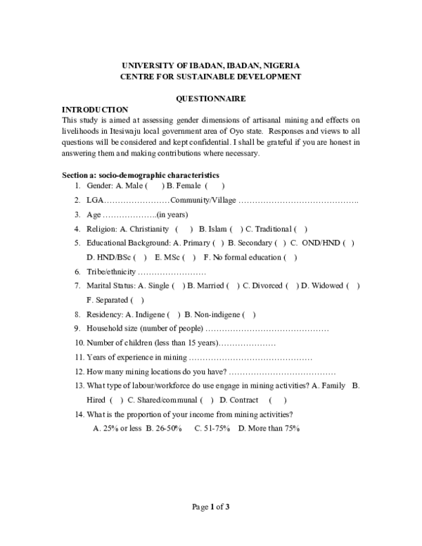 (PDF) Questionnaire on Assessing Gender Dimensions of Artisanal Mining ...