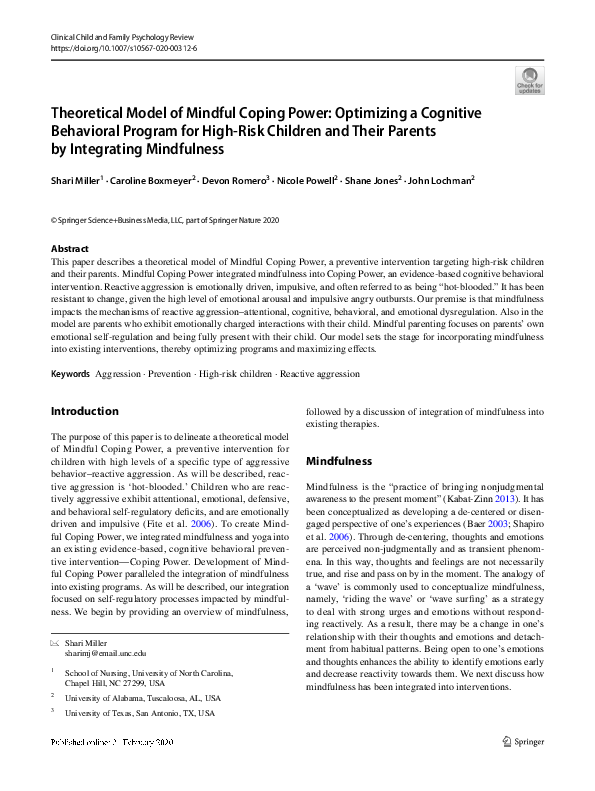 (PDF) Theoretical Model of Mindful Coping Power: Optimizing a Cognitive Behavioral Program for ...