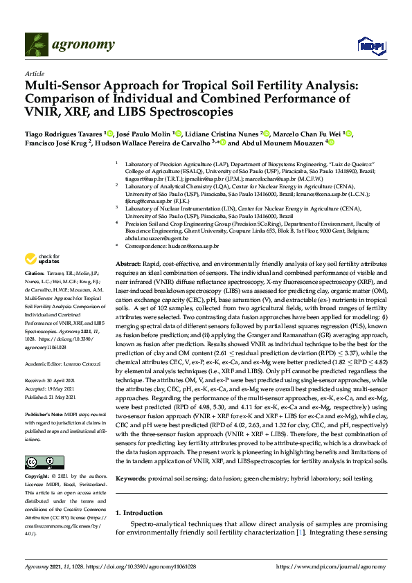 (PDF) Multi-Sensor Approach for Tropical Soil Fertility Analysis: Comparison of Individual and ...
