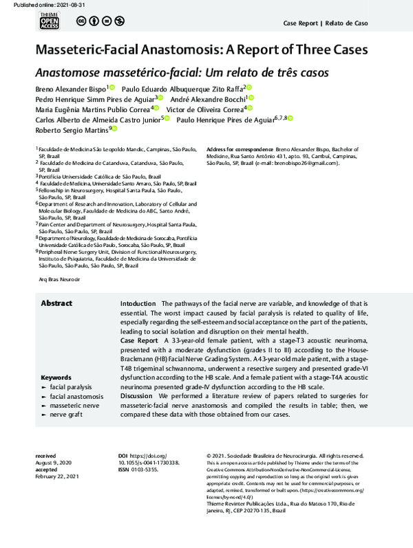(PDF) Masseteric-Facial Anastomosis: A Report of Three Cases