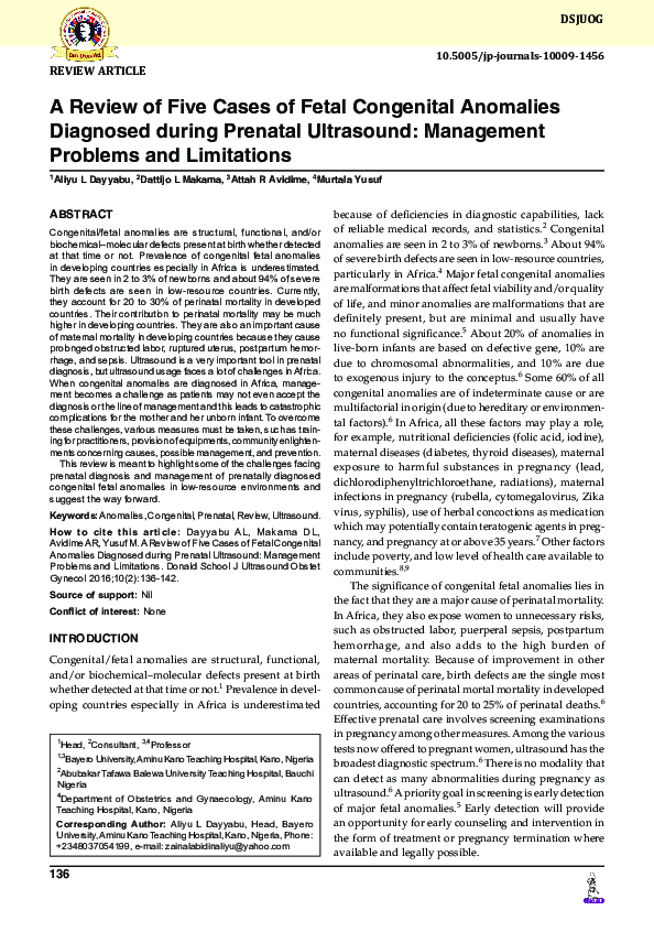(PDF) A Review of Five Cases of Fetal Congenital Anomalies Diagnosed ...