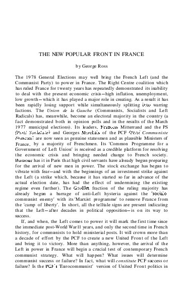 (PDF) The New Popular Front in France