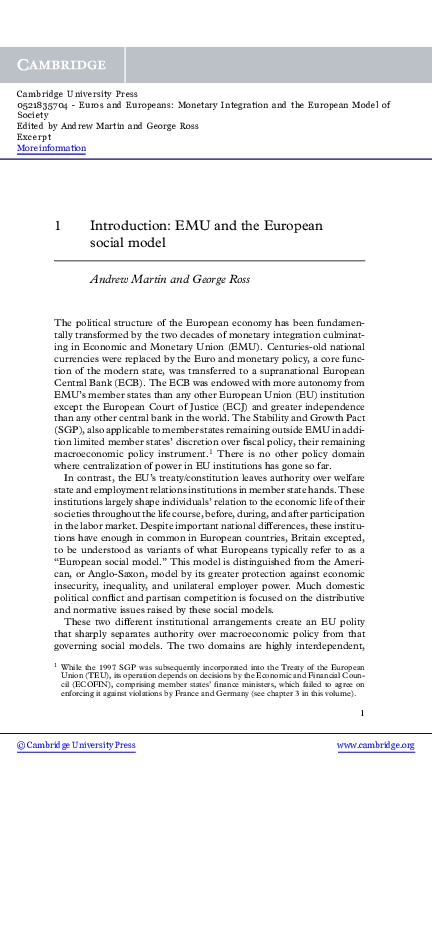 (PDF) Introduction: EMU and the European social model