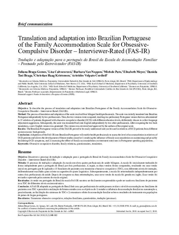 (PDF) Translation and adaptation into Brazilian Portuguese of the ...