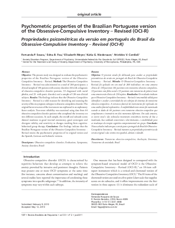 (PDF) Psychometric properties of the Brazilian Portuguese version of the Obsessive-Compulsive ...