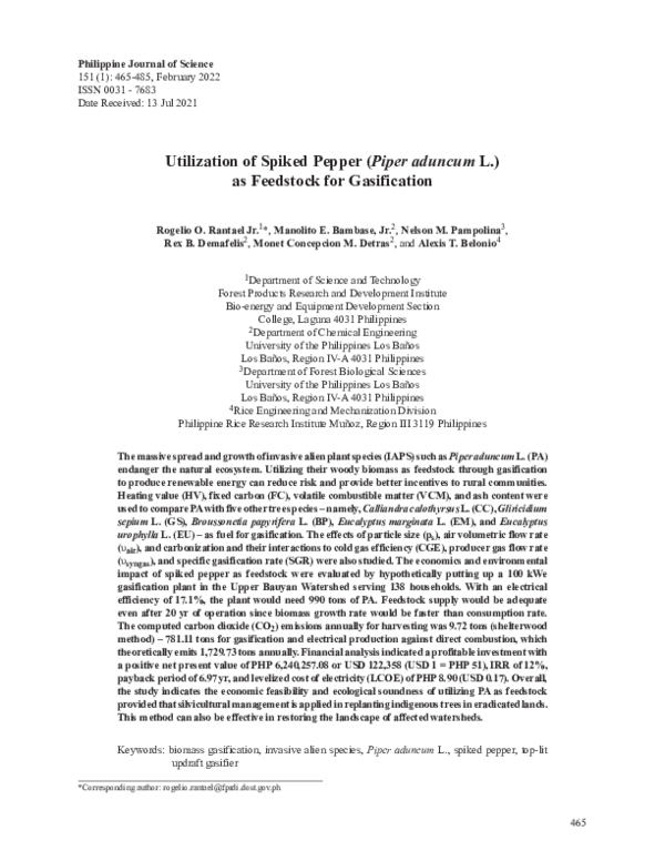 Utilization of Spiked Pepper (Piper aduncum L.) as Feedstock for ...