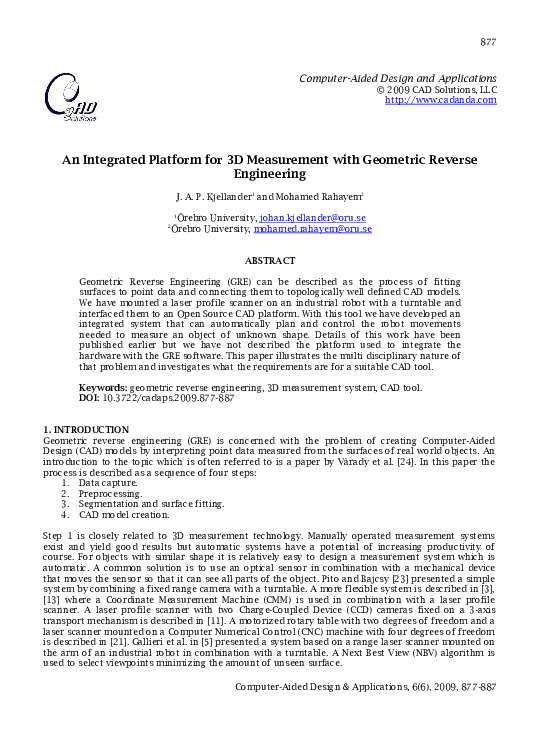 (PDF) An Integrated Platform for 3D Measurement with Geometric Reverse Engineering